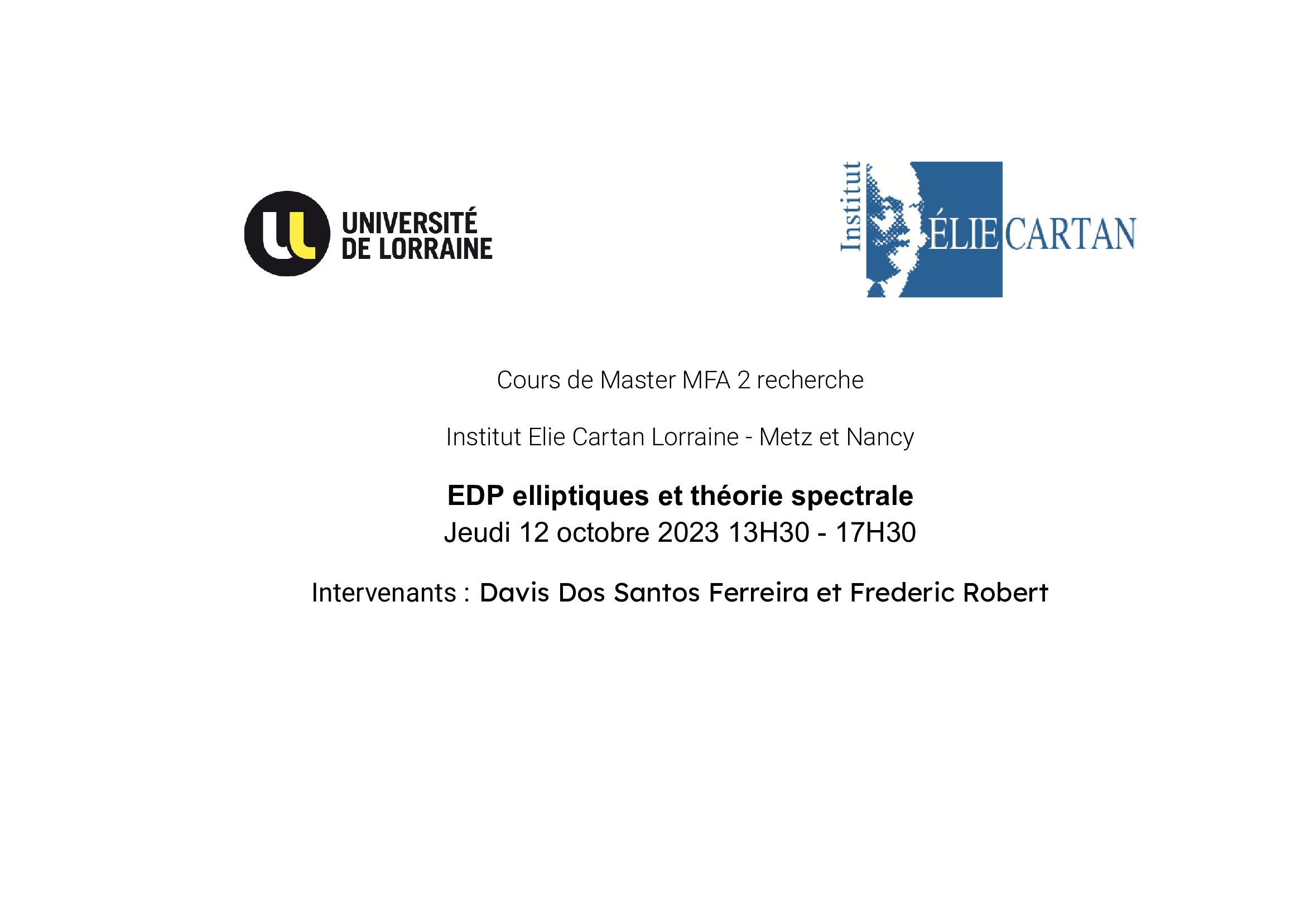 Vidéothèque de l'UL - Edp Elliptiques Et Theorie Spectrale - 12-10…